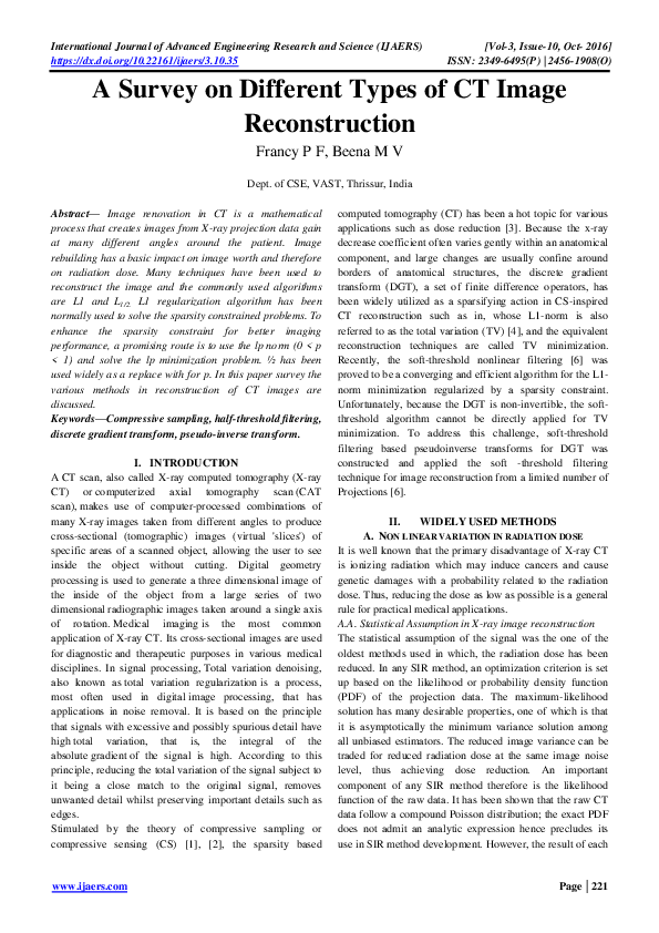 (PDF) A Survey on Different Types of CT Image Reconstruction