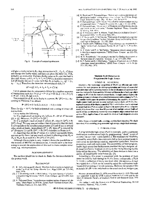 Pdf Fault Analysis And Test Generation For Programmable Logic Arrays Plas 
