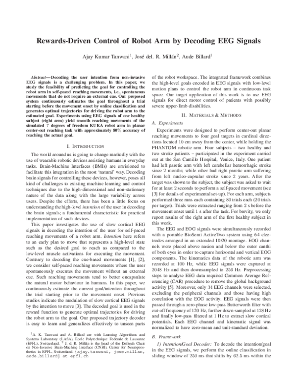 (PDF) Rewards-driven control of robot arm by decoding EEG signals