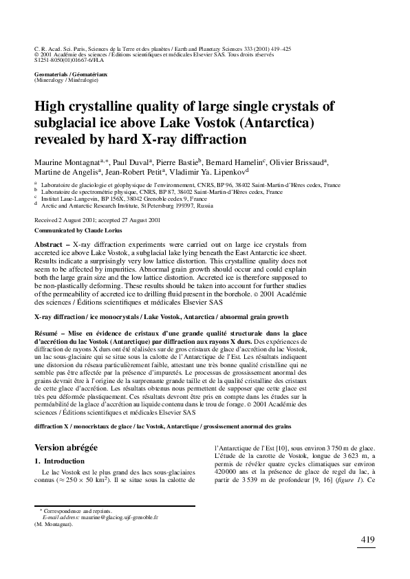 (PDF) High crystalline quality of large single crystals of subglacial ...