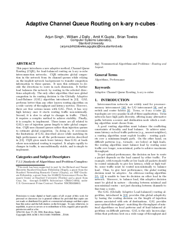 (PDF) Adaptive channel queue routing on k-ary n-cubes