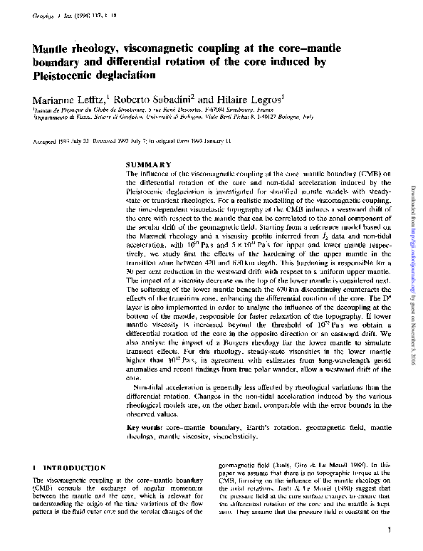 (PDF) Mantle Rheology, Viscomagnetic Coupling At the Core-Mantle ...