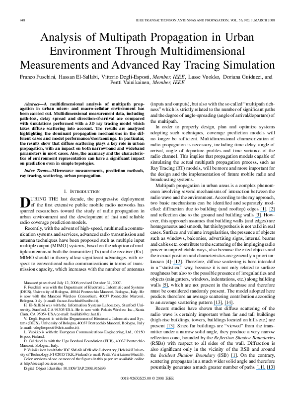 Pdf Analysis Of Multipath Propagation In Urban Environment Through Multidimensional