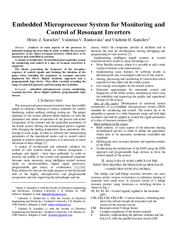 (PDF) Embedded Microprocessor System for Monitoring and Control of Resonant Inverters