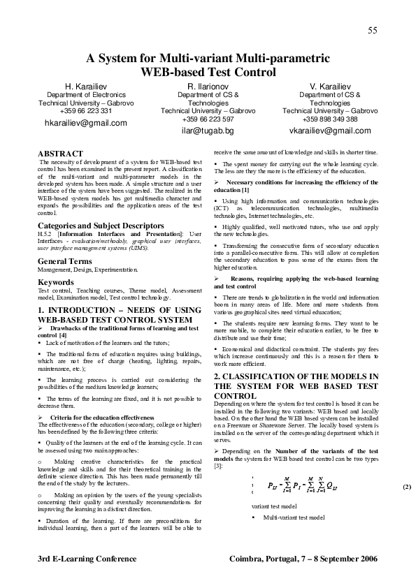 (PDF) A System for Multi-variant Multi-parametric WEB-based Test Control