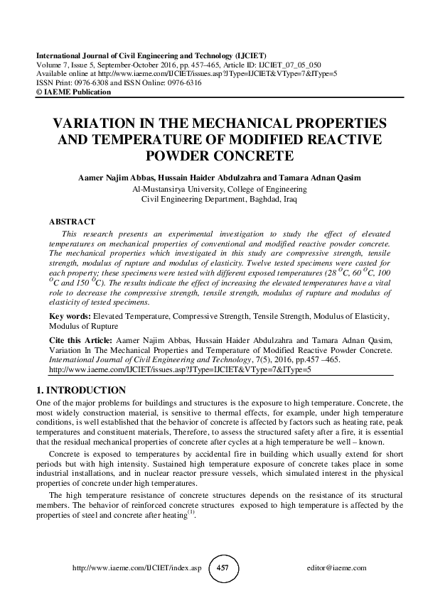 (PDF) VARIATION IN THE MECHANICAL PROPERTIES AND TEMPERATURE OF ...