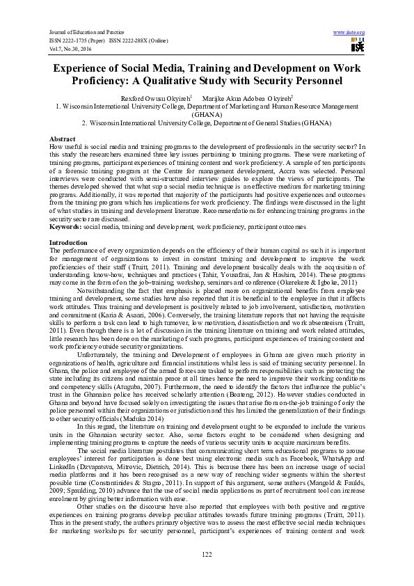 (PDF) Experience of Social Media, Training and Development on Work ...