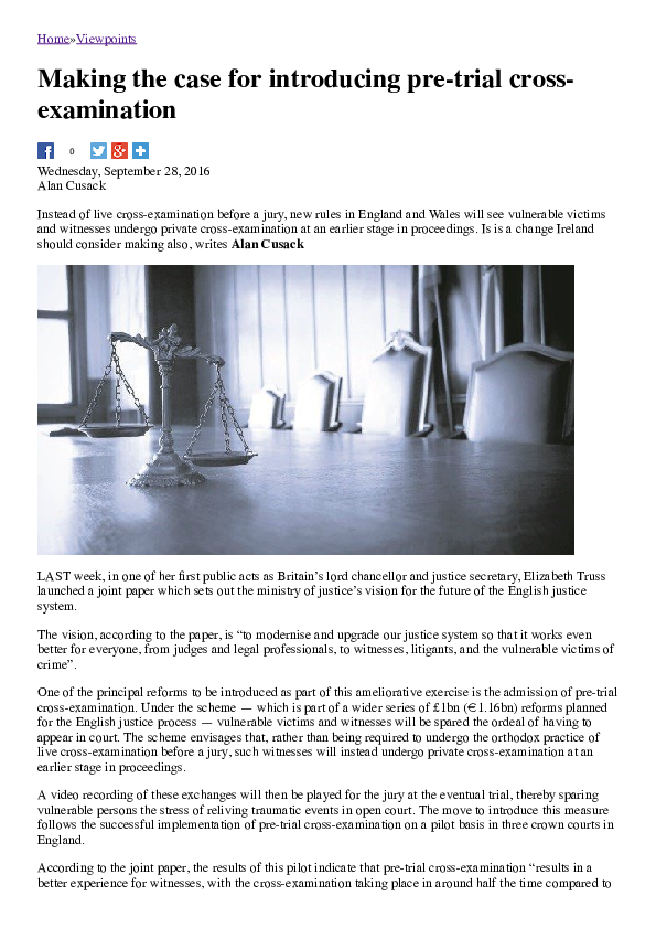 (PDF) Making the Case for Introducing Pre-trial Cross- examination