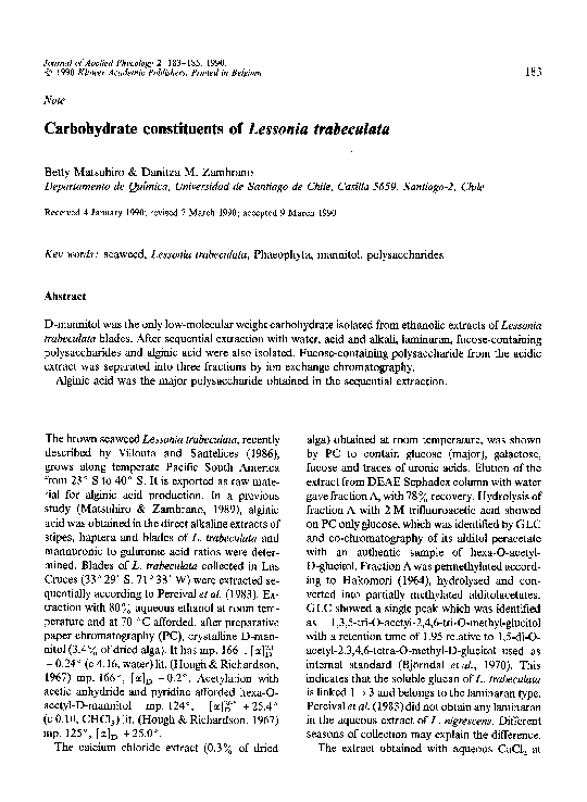 (PDF) Carbohydrate constituents of Lessonia trabeculata