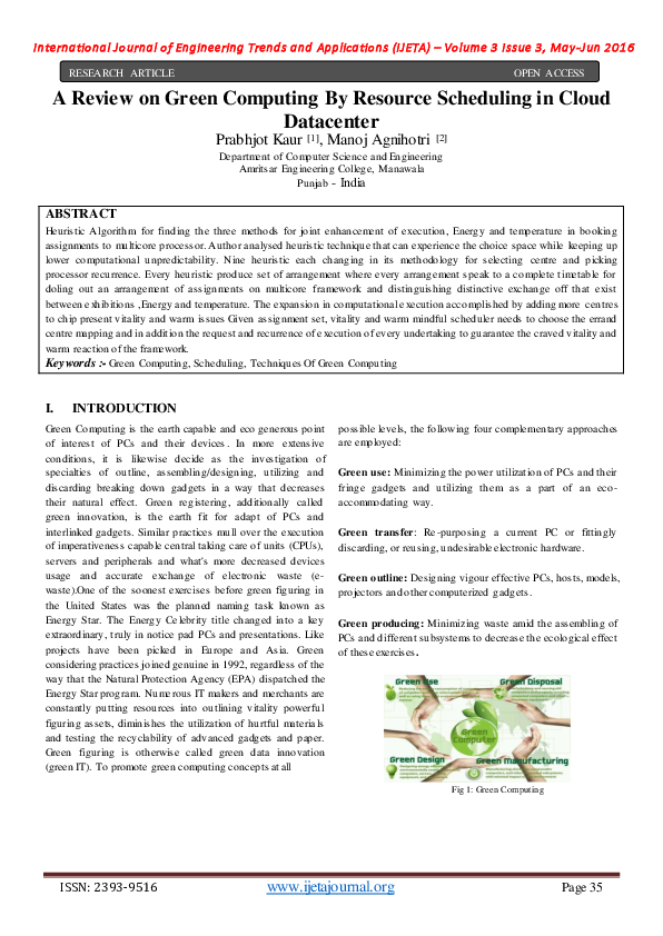 A Review on Green Computing By Resource Scheduling in Cloud Datacenter