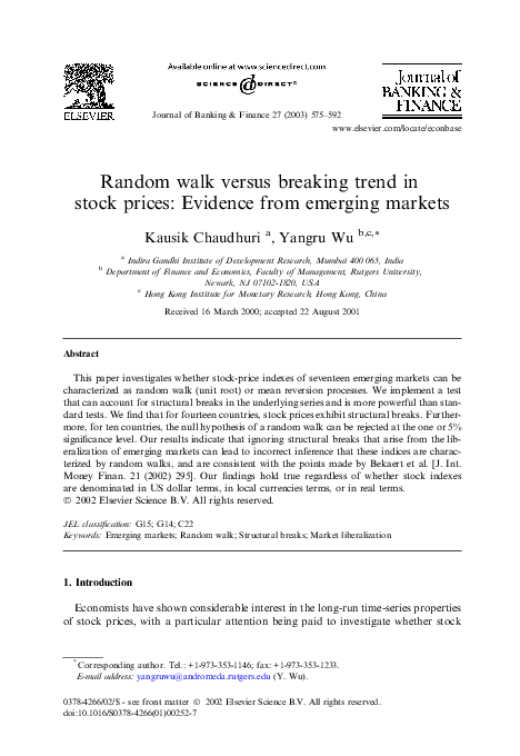 (PDF) Random walk versus breaking trend in stock prices: Evidence from ...