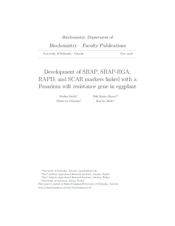 (PDF) Development of SRAP, SRAP-RGA, RAPD and SCAR markers linked with ...