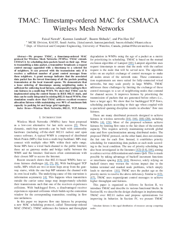 (PDF) TMAC: Timestamp-Ordered MAC for CSMA/CA Wireless Mesh Networks