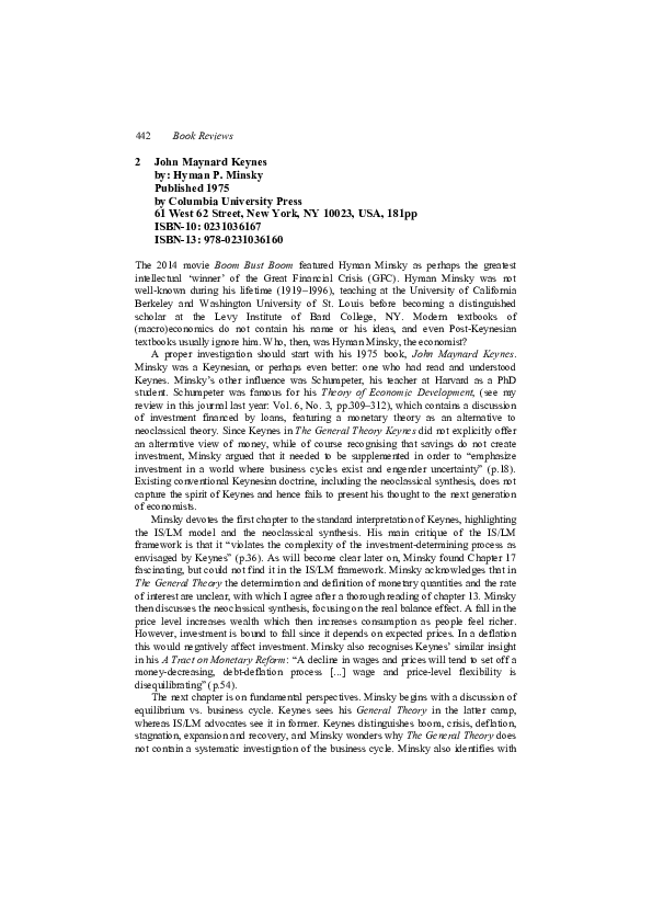 (PDF) John Maynard Keynes by Hyman Minsky