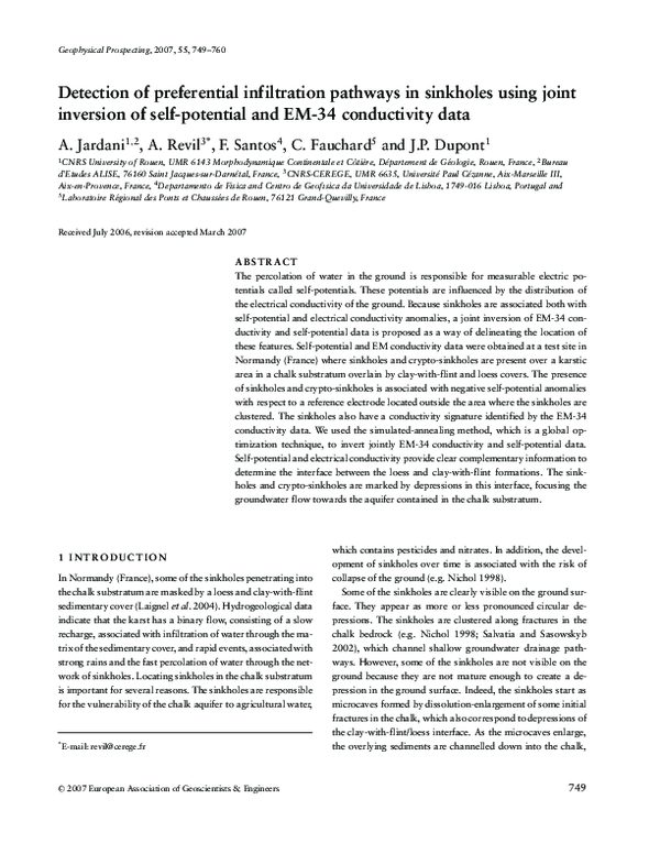 (PDF) Detection of preferential infiltration pathways in sinkholes using joint inversion of self ...