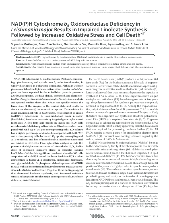 (PDF) NAD(P)H Cytochrome b 5 Oxidoreductase Deficiency in Leishmania ...