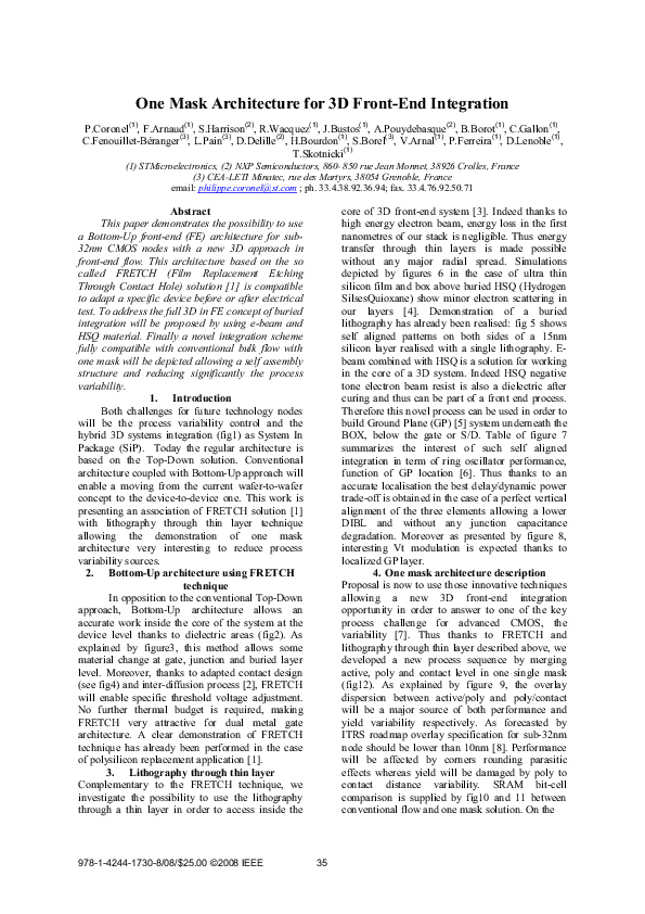 (PDF) One mask architecture for 3D front-end integration