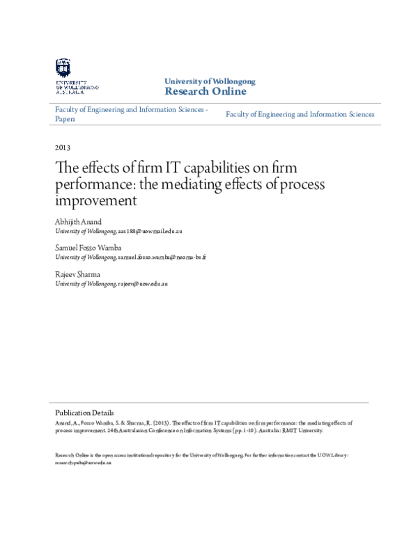 (PDF) The effects of firm IT capabilities on firm performance: the mediating effects of process ...