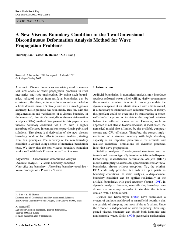 (PDF) A New Viscous Boundary Condition in the Two-Dimensional Discontinuous Deformation Analysis ...
