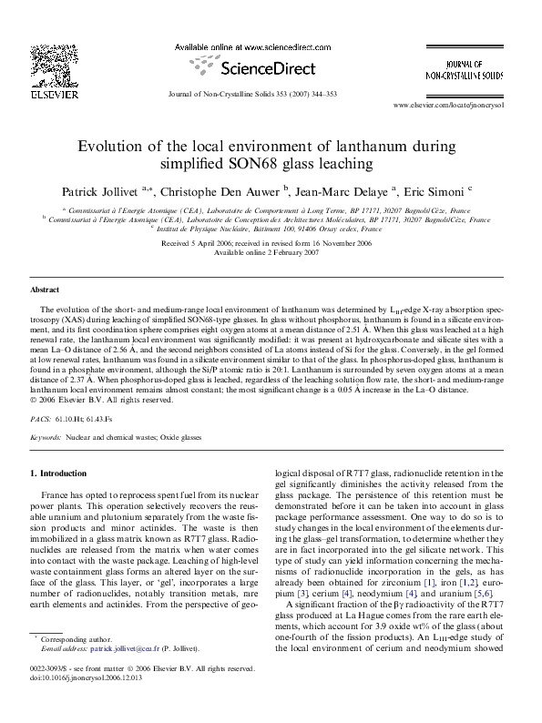(PDF) Evolution of the local environment of lanthanum during simplified ...
