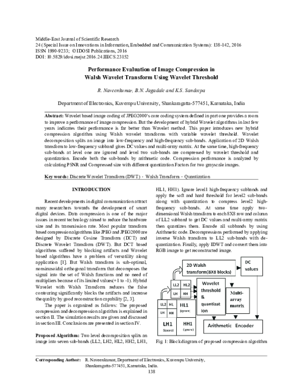 Pdf Performance Evaluation Of Image Compression In Walsh Wavelet