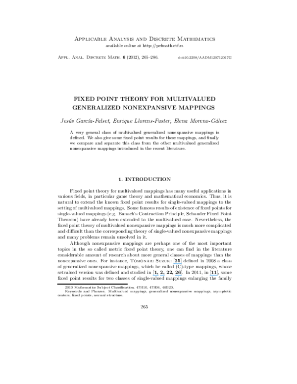 Pdf Fixed Point Theory For Multivalued Generalized Nonexpansive