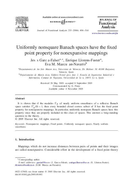 Pdf Uniformly Nonsquare Banach Spaces Have The Fixed Point Property For Nonexpansive Mappings