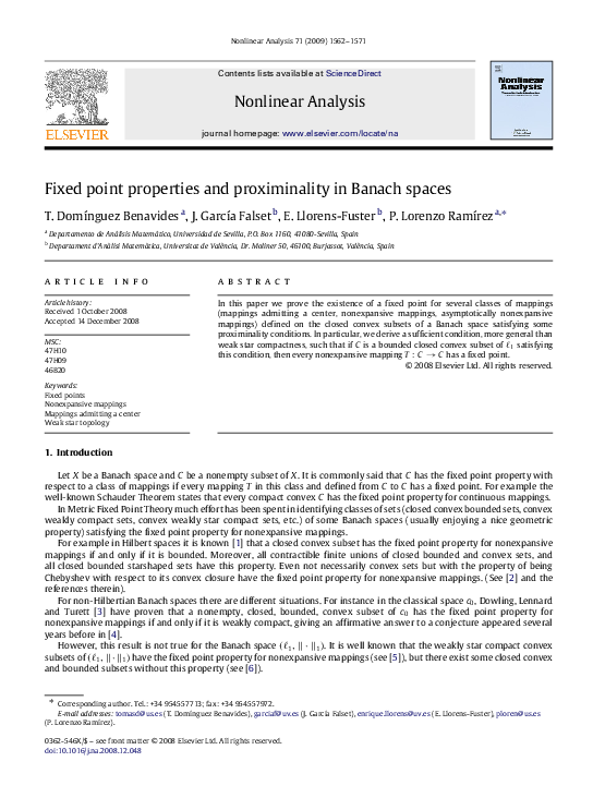 (PDF) Fixed point properties and proximinality in Banach spaces