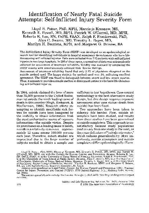 (PDF) Identification of nearly fatal suicide attempts: Self-inflicted ...