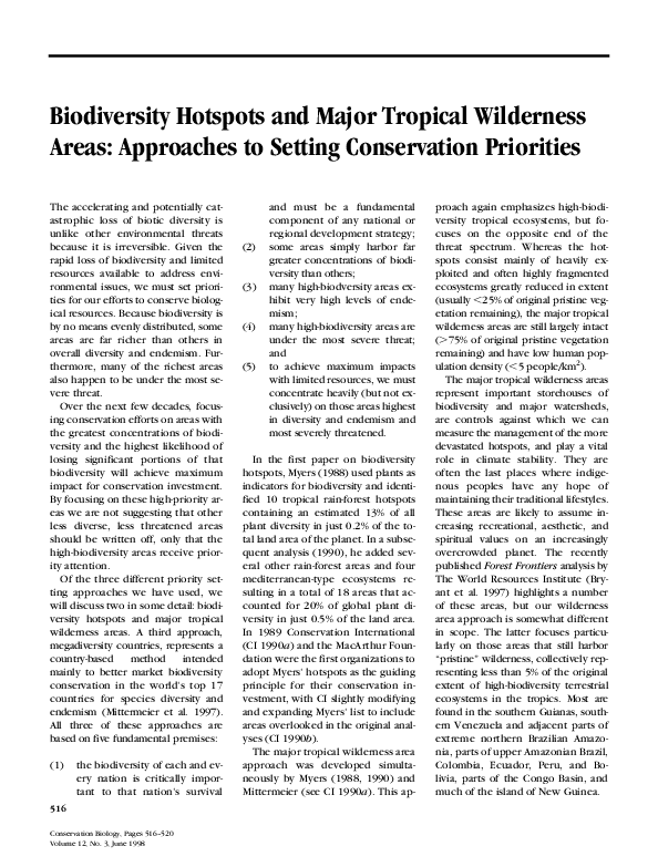 (PDF) Biodiversity Hotspots and Major Tropical Wilderness Areas ...