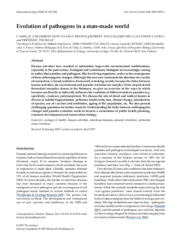 (PDF) Evolution of pathogens in a man-made world