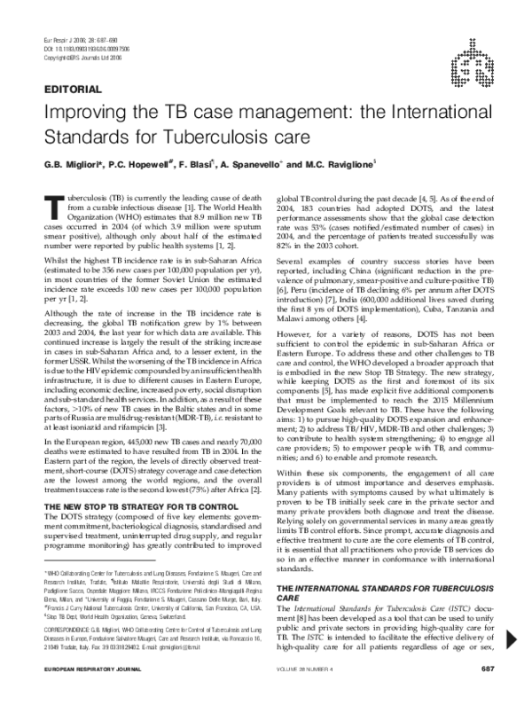 (PDF) Improving the TB case management: the international standards for ...
