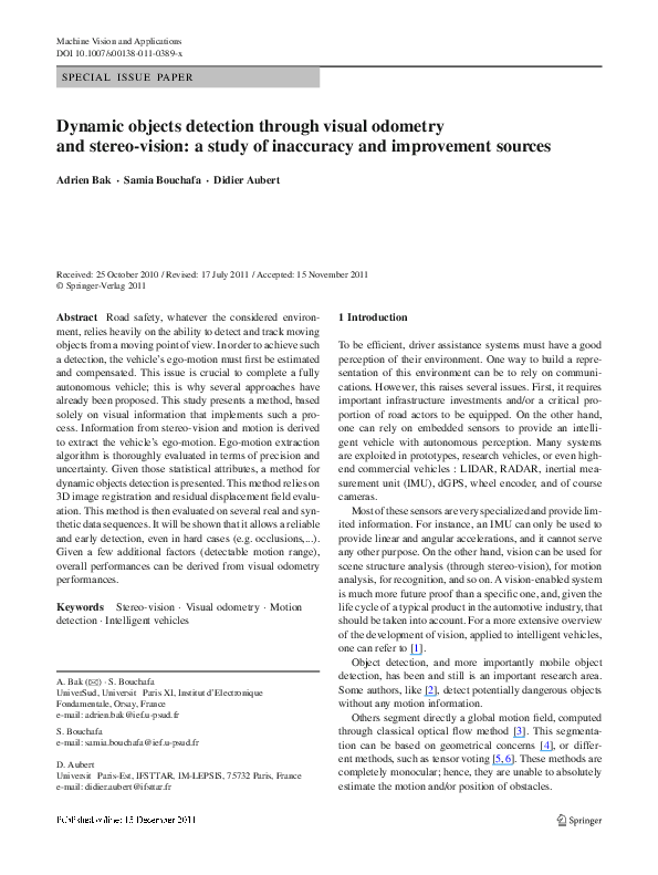 Pdf Dynamic Objects Detection Through Visual Odometry And Stereo