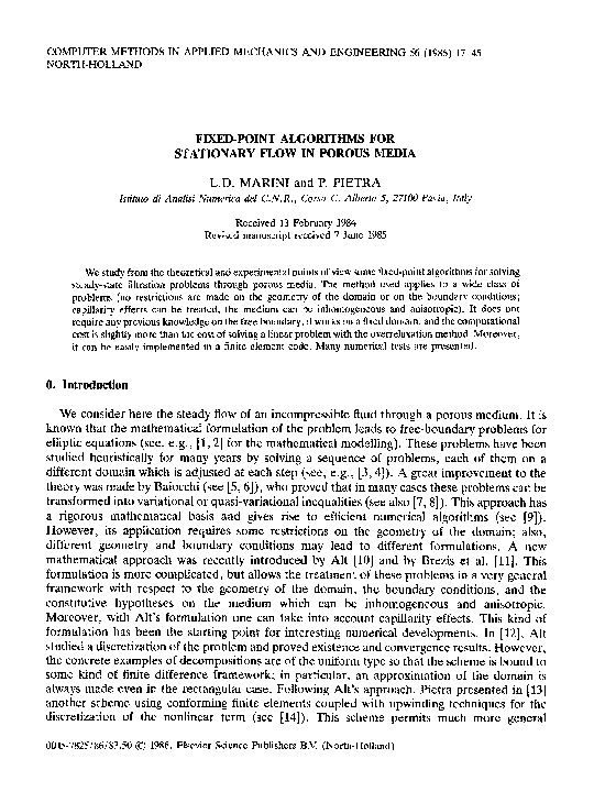 (PDF) Fixed-point algorithms for stationary flow in porous media
