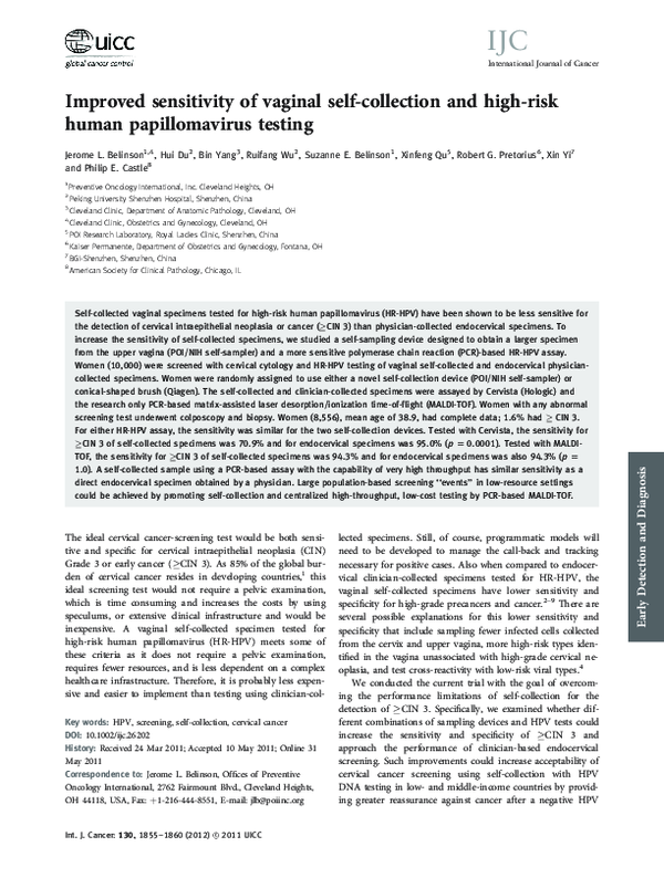 (PDF) Improved sensitivity of vaginal self-collection and high-risk ...