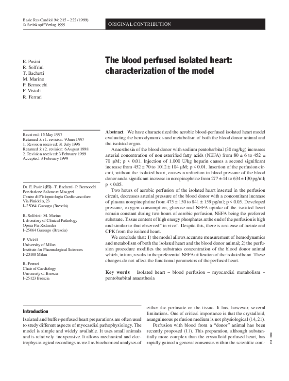 (PDF) The blood perfused isolated heart: characterization of the model