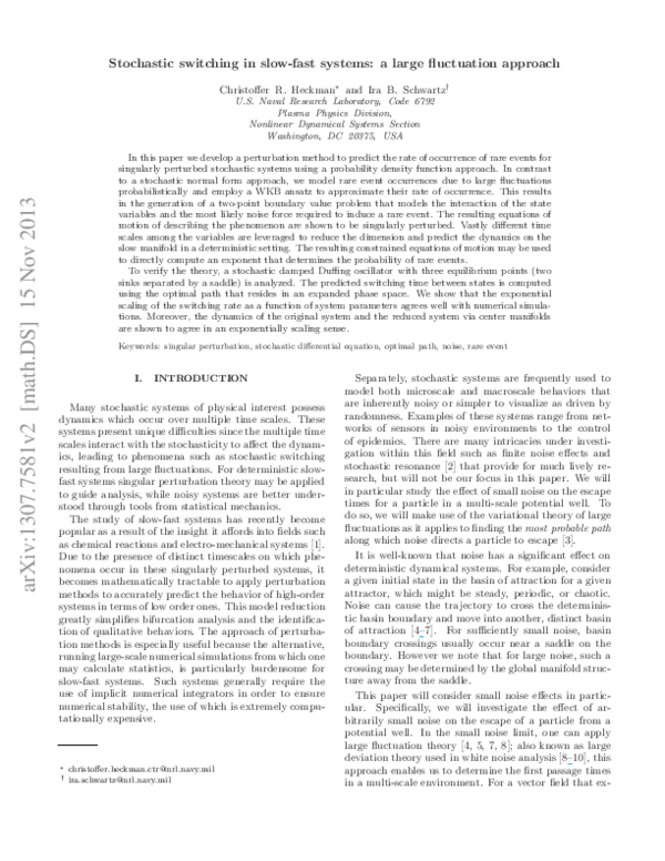 (PDF) Stochastic switching in slow-fast systems: A large-fluctuation ...