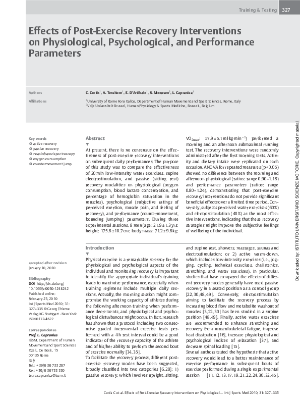 Effects of post-exercise recovery interventions on physiological ...