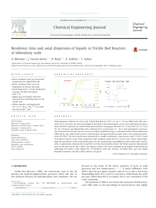 (PDF) Residence time and axial dispersion of liquids in Trickle Bed ...