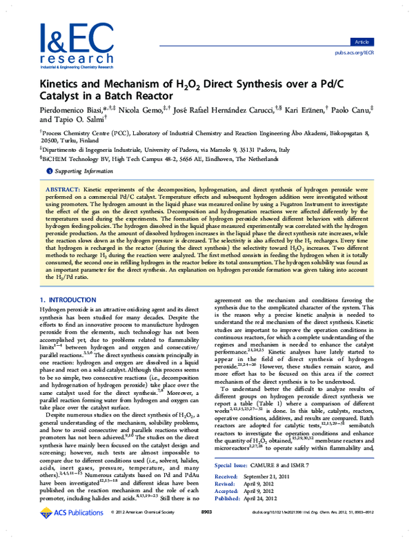 (PDF) Kinetics and Mechanism of H 2 O 2 Direct Synthesis over a Pd/C ...
