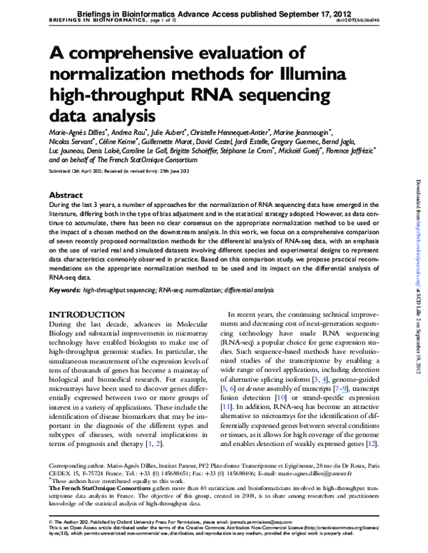 A Comprehensive Evaluation Of Normalization Methods For Illumina High Throughput Rna Sequencing