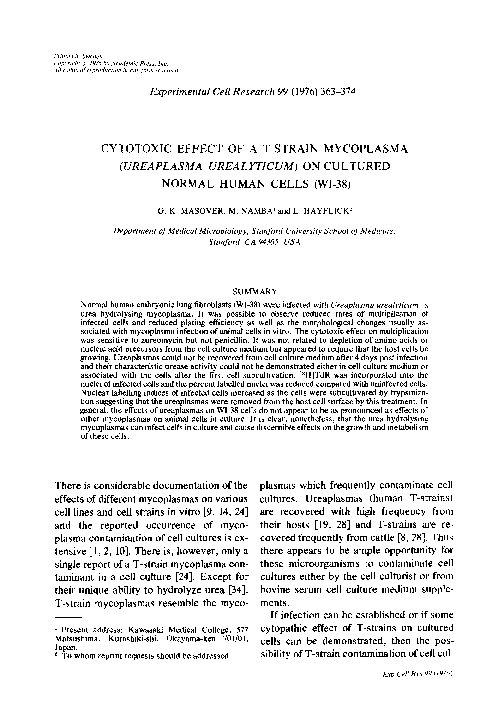 (PDF) Cytotoxic effect of a T-strain mycoplasma (Ureaplasma urealyticum) on cultured normal ...