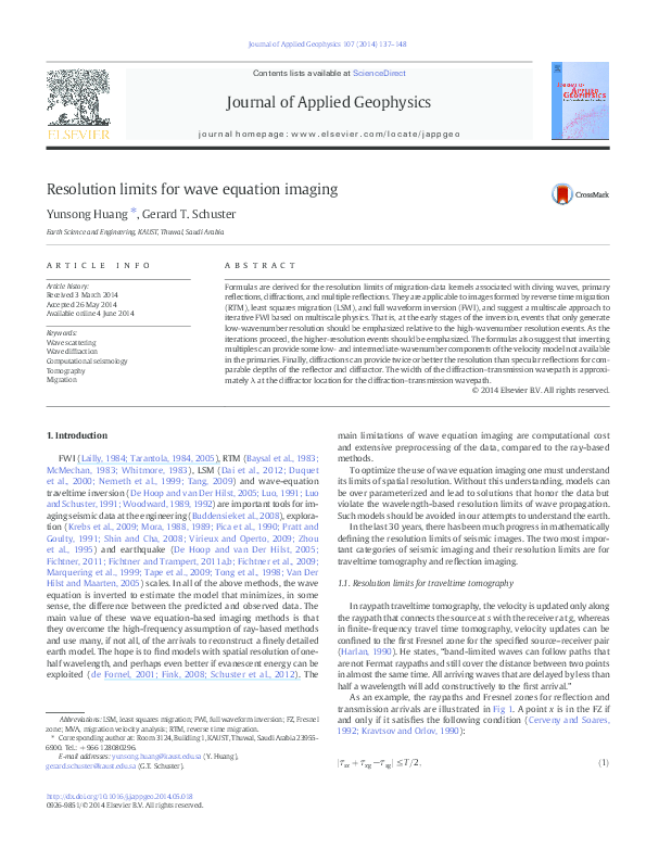 (PDF) Resolution limits for wave equation imaging