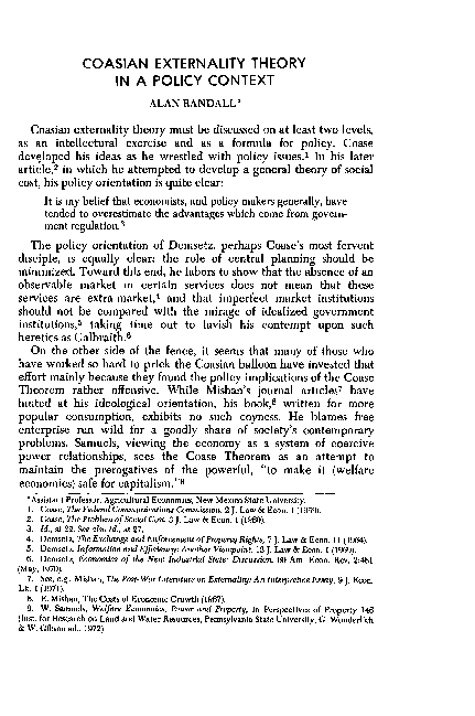 (PDF) COASIAN EXTERNALITY THEORY IN A POLICY CONTEXT