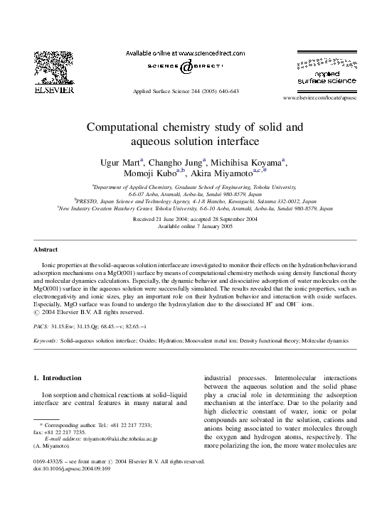 (PDF) Computational chemistry study of solid and aqueous solution interface