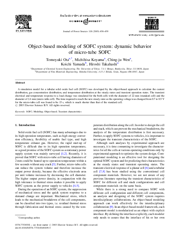 (PDF) Object-based modeling of SOFC system: dynamic behavior of micro ...