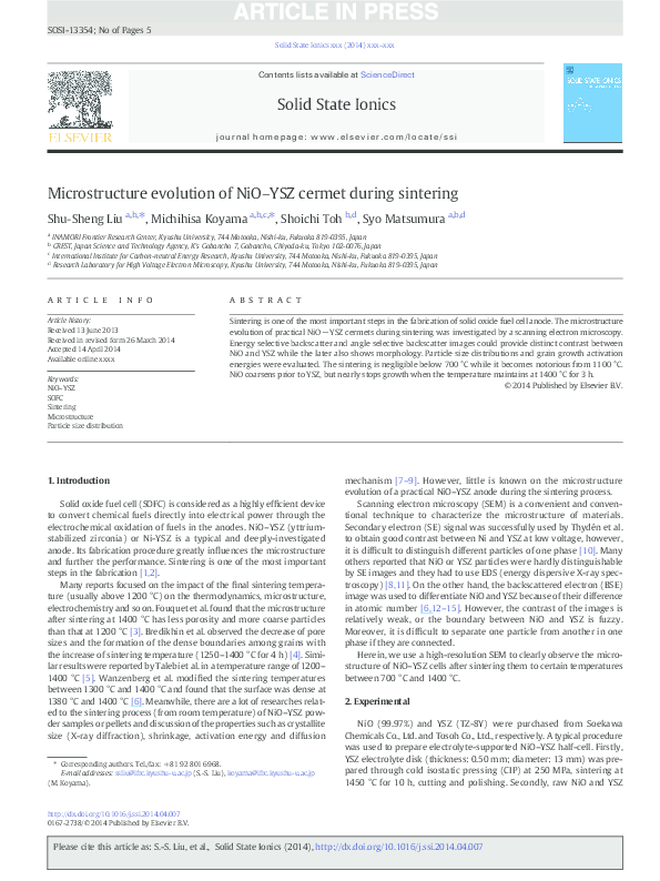 Pdf Microstructure Evolution Of Nio Ysz Cermet During Sintering