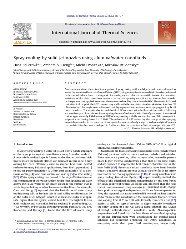 (PDF) Spray cooling by solid jet nozzles using alumina/water nanofluids