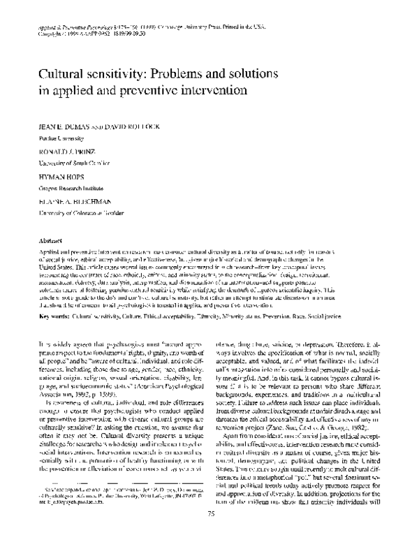 (PDF) Cultural sensitivity: Problems and solutions in applied and ...