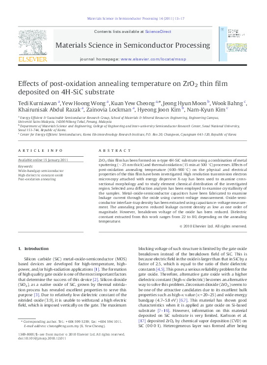 (PDF) Effects of post-oxidation annealing temperature on ZrO 2 thin film deposited on 4H-SiC ...